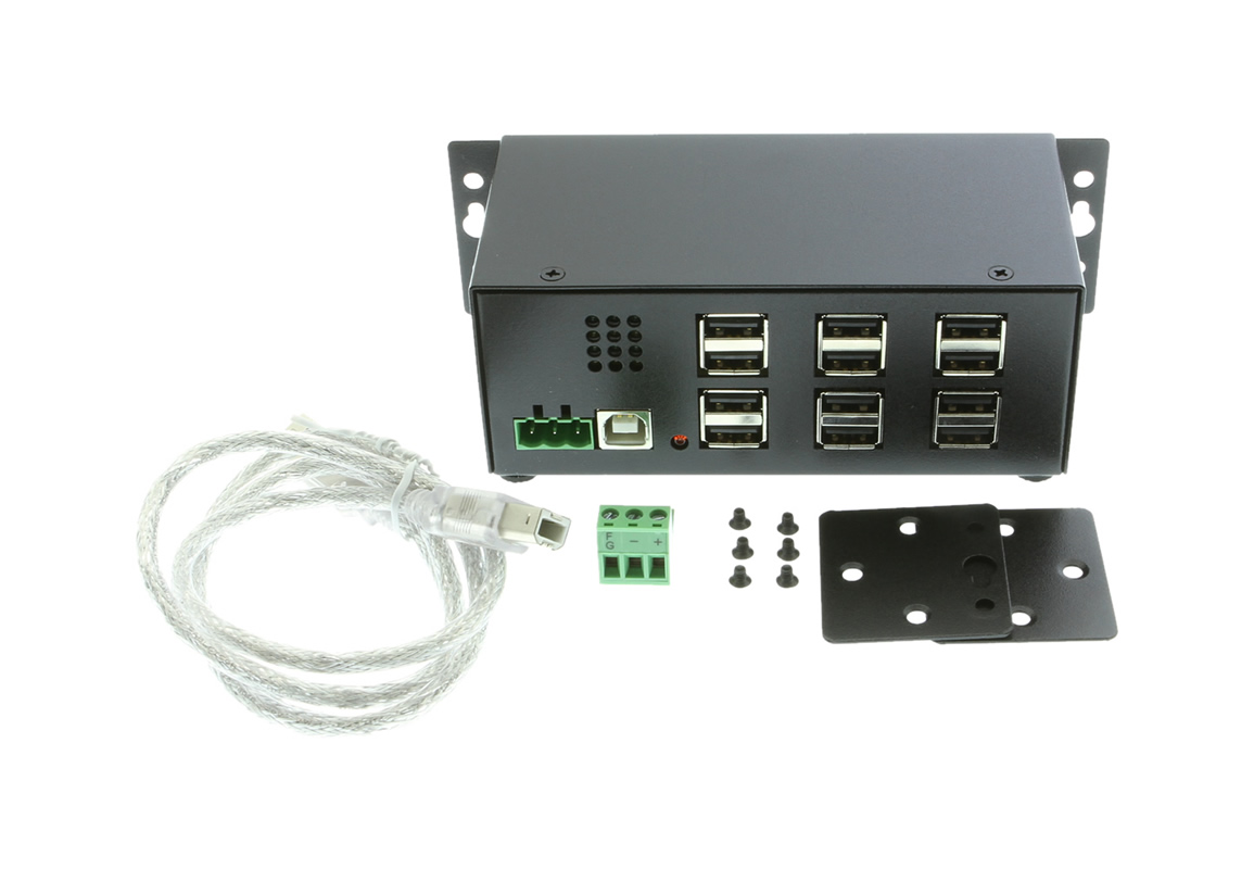 Industrial 12-Port USB 2.0 Powered Hub for PC-MAC DIN-RAIL Mount - Coolgear