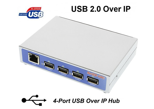 Industrial USB 2.0 Over IP Network 4-Port Hub - TCP/IP Network - Coolgear