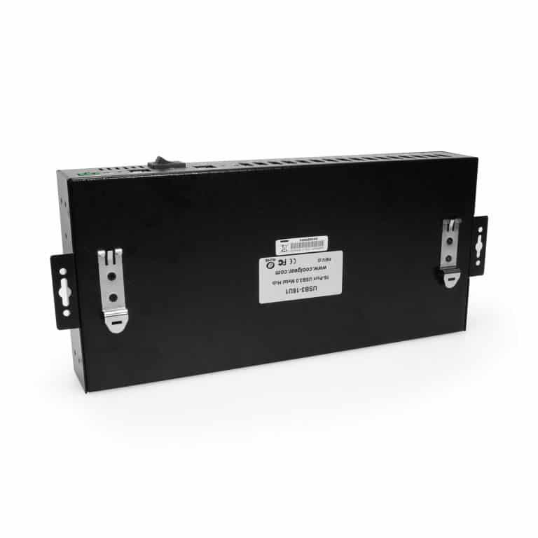 16 Port USB 3.2 Gen 1 Rack Mount Hub w/Surge Protection and DIN Rail