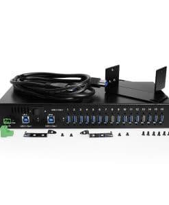 16 Port USB 3.2 Gen 1 Rack Mount Hub w/Surge Protection and DIN Rail