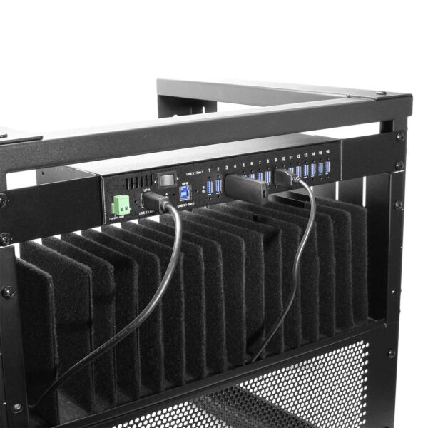16 Port USB 3.2 Gen 1 Rack Mount Hub w/Surge Protection & DIN Rail