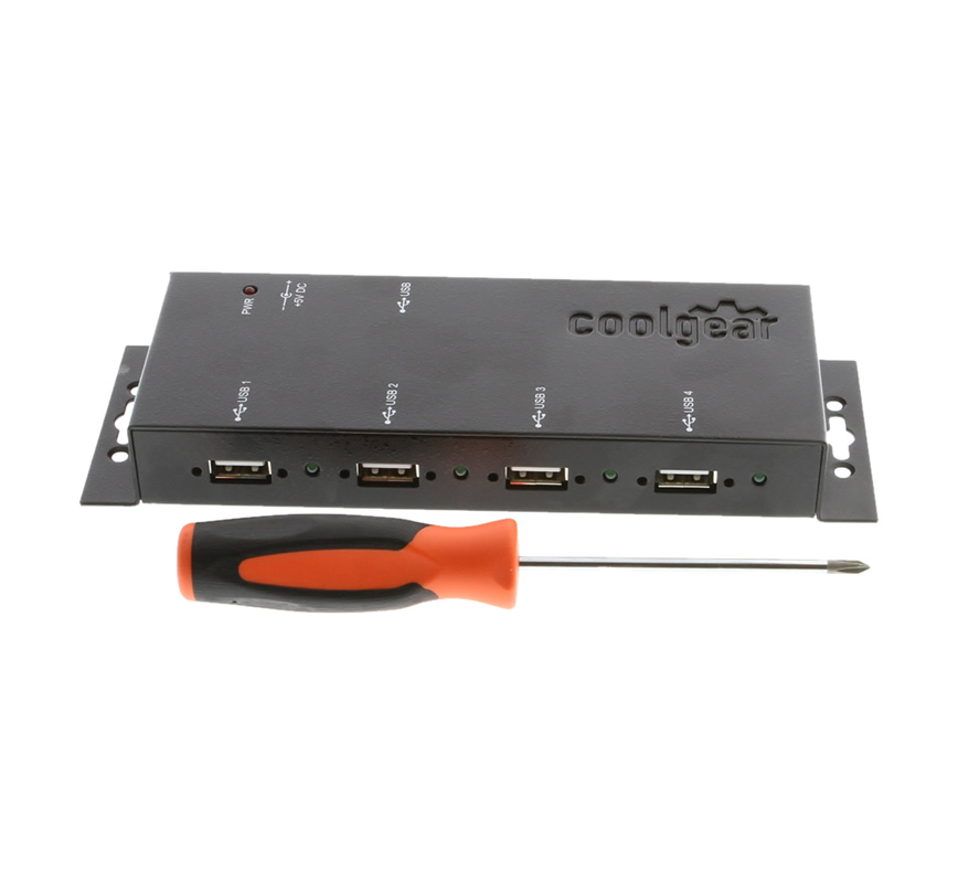 Metal 4-Port USB 2.0 Powered Hub for Industrial Use w/ Screw Lock ...