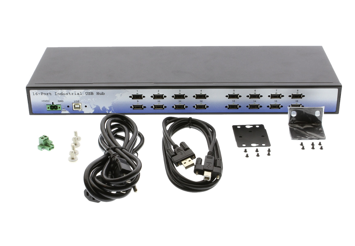 Industrial 16-Port Rack-Mountable USB 2.0 Hub - CoolGear