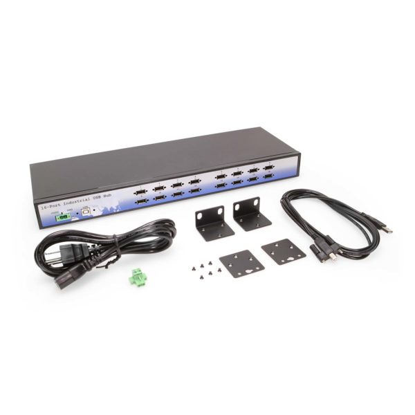 16 Port USB 2.0 Rack-Mountable Hub w/ Internal Power Supply, ESD Surge ...