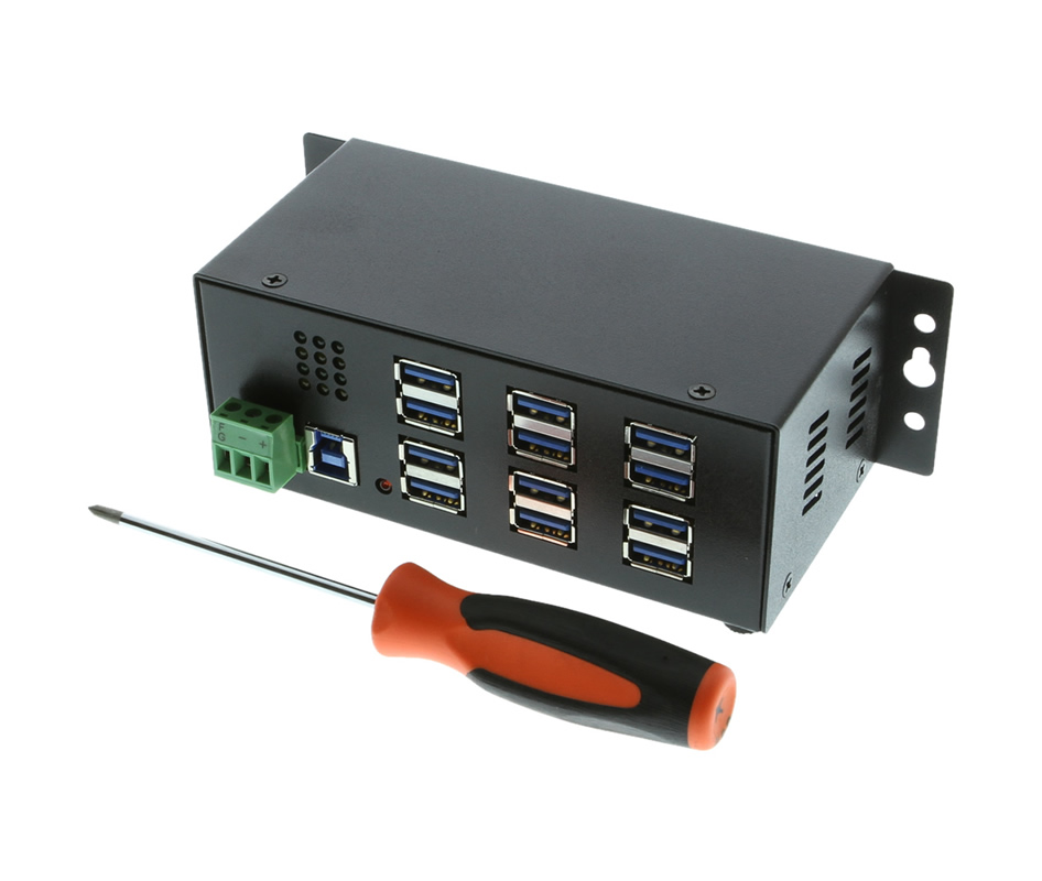 Mountable 12-Port USB 3.0 Powered Industrial Hub PC-MAC - Coolgear