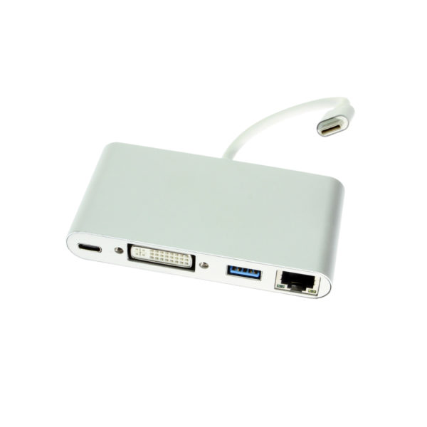 USB-C to DVI Multi-Port Adapter with Gigabit Ethernet Aluminum Shell ...