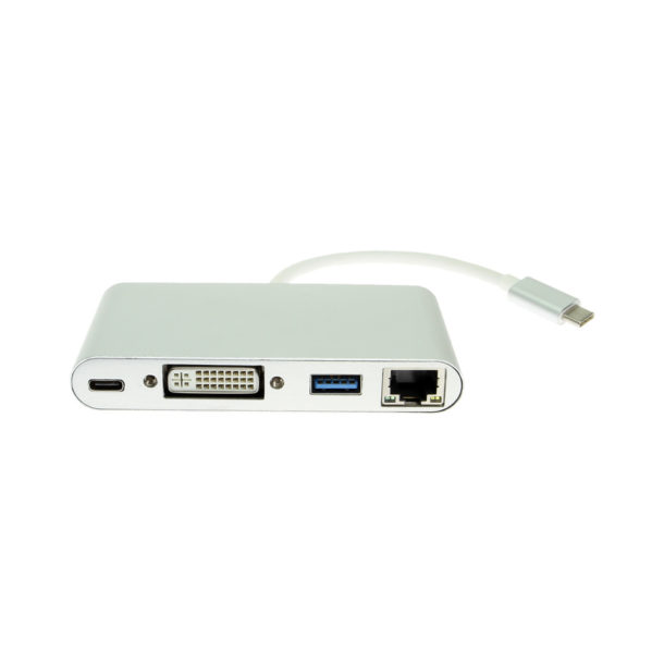 USB-C to DVI Multi-Port Adapter with Gigabit Ethernet Aluminum Shell ...