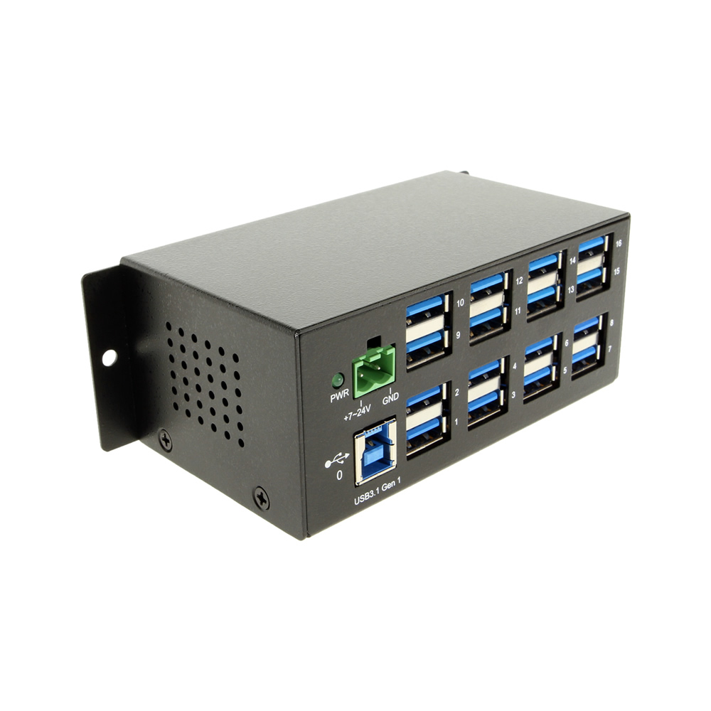 16-Port USB 3.1 Gen1 Metal Hub w/15KV ESD Surge Protection and DIN Rail ...