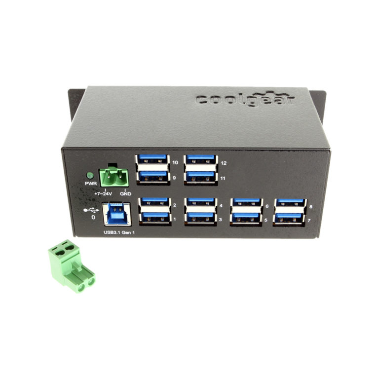 12 Port USB 3.2 Gen 1 Hub w/ ESD Surge Protection & DIN Rail Mounting ...