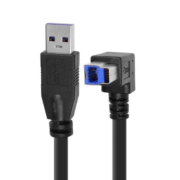 1ft. USB 3.0 A to Left Angle B Male Cable, Black, 28/24AWG - Coolgear
