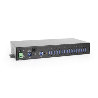 16 Port USB 3.2 Gen 1 Rack Mount Hub w/Surge Protection & DIN Rail
