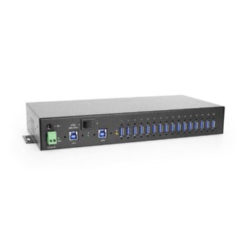 16 Port USB 3.2 Gen 1 Rack Mount Hub w/Surge Protection & DIN Rail
