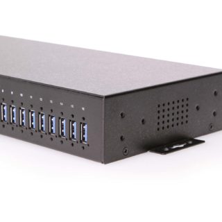16 Port USB 3.2 Gen 1 Rack Mount Hub w/Surge Protection & DIN Rail
