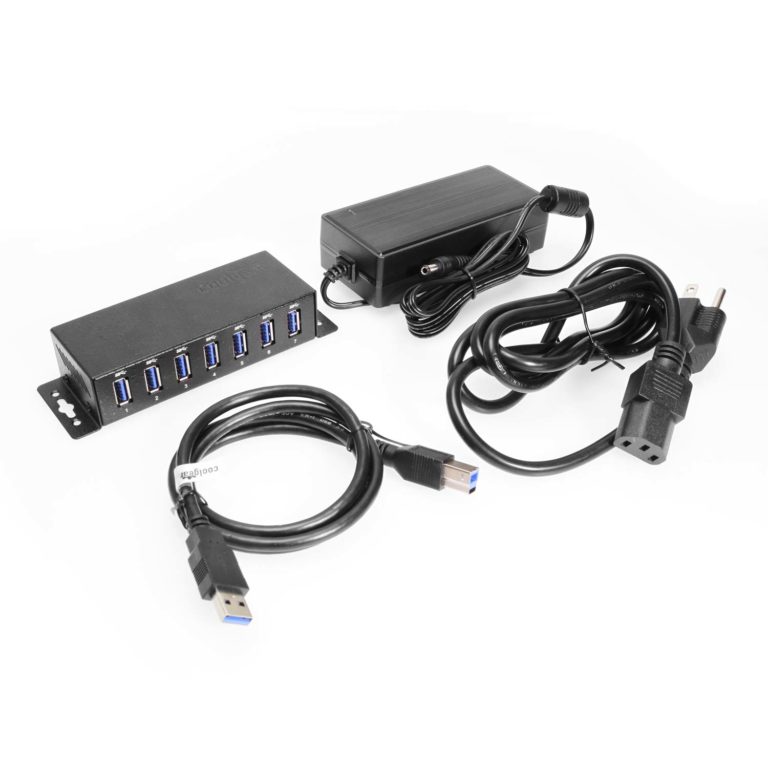 7 Port USB 3.2 Gen 1 Mini Powered Hub w/ ESD Protection & Power Supply