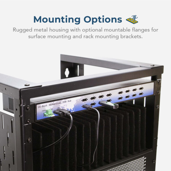 16 Port USB 2.0 Rack-Mountable Hub w/ Internal Power Supply, ESD Surge ...